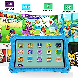 Kids Tablet, 8 inch Tablet for Kids Android Toddler Tablet 2GB 32GB ROM Wifi Tablet, Pre installed & Parent Control Learning Education Tablet with Protective Case, 2+5MP Dual Camera, IPS Touch Screen