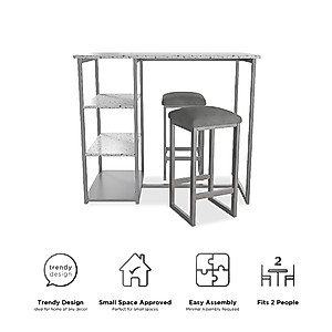 Novogratz Nora 3-Piece Pub Set with Faux Terrazzo Top, Gray