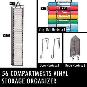 56 Compartments Hanging Vinyl Storage Organizer, Double-sided Vinyl Roll Holder Keeper with 2 Hooks for Door and 1 Lanyard, Vinyl Storage Rack Wall Mount for Craft Room Home