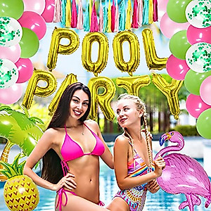 Pool Party Decorations for Girls Kids Birthday Summer Beach Party Decorations Pool Party Favors Supplies Summer Birthday Party Decorations Tropical Luau Hawaiian Party for Boys Pool Party Balloons