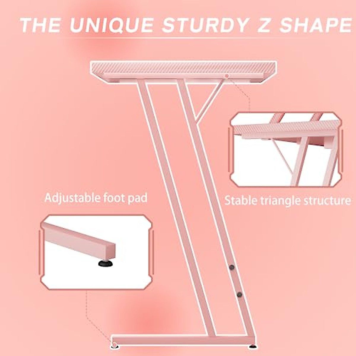 Homall L Shaped Gaming Desk Computer Corner Desk PC Gaming Desk Table with Large Monitor Riser Stand for Home Office Sturdy Writing Workstation (Pink, 47 Inch)