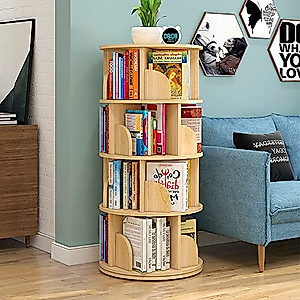 Rotating Bookshelf, 4 Tier 360° Revolving Bookcase Corner PVC Wood Plastic Board Swivel Bookcase,Stackable Bookshelf Organizer,Display Cabinet for Office Home Living Room Study(51“x18.1”x18.1“)