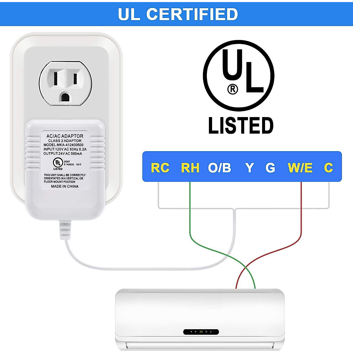 Hotop C Wire Adapter 24 Volt Transformer Compatible with Nest Honeywell Ecobee Emerson Sensi Smart WiFi (White)