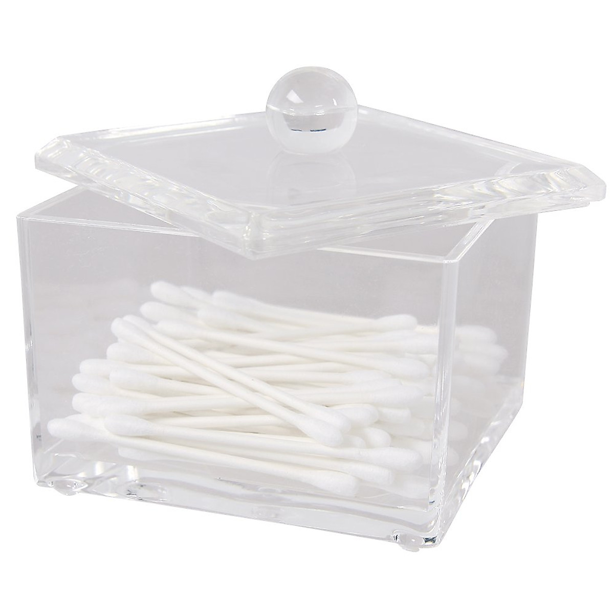 ForPro Premium Cotton Accessory Box, Acrylic Storage Container with Removable Lid, for Storing Cotton, Makeup, Supplies, 4” W x 3.25” H