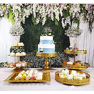 AMIENIV 5 Pieces Cake Stand Set Gold Metal Cupcake Holder Dessert Display Plate Decor Serving Platter for Baby Shower Wedding Birthday Parties Celebration