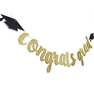 Congrats Grad Gold Glitter Banner-Graduate Party Decorations