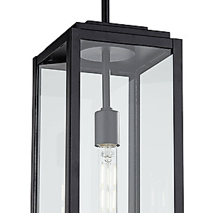 John Timberland Titan Modern Outdoor Hanging Ceiling Light Fixture Mystic Black 27 1/4" Clear Glass Panel for Exterior Barn Deck House Porch Yard Patio Outside Garage Front Door Garden Home Roof