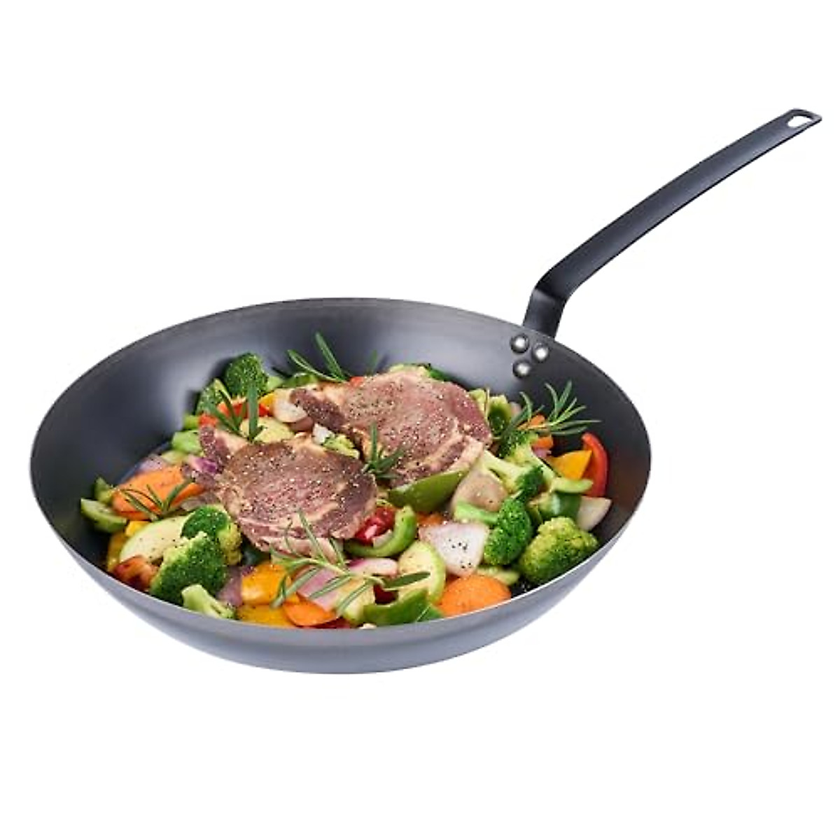 Restaurantware Met Lux 16 Inch Fry Pan, 1 Lightweight Frying Pan - Induction-Ready, Triple-Riveted, Black Carbon Steel Cooking Skillet, Durable, For Searing, Sauteing, And Browning Food
