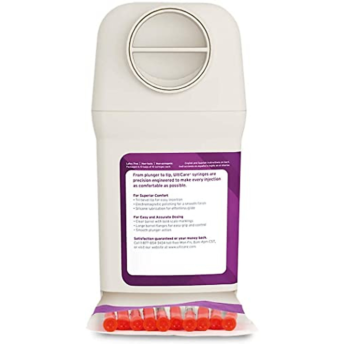 UltiCare VetRx U-40 UltiGuard Safe Pack Pet Insulin Syringes 3/10cc, 29G x 1/2", 100ct (W/o 1/2 Unit Markings)