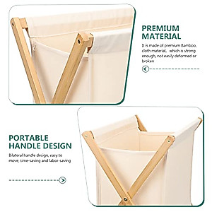 Cabilock Wood Laundry Hamper Sorter Cart, Portable and Collapsible Folding Clothes Basket Storage with Removable Liner Fabric Bag, X Frame- Echo Collection- Natural Tall Laundry Basket
