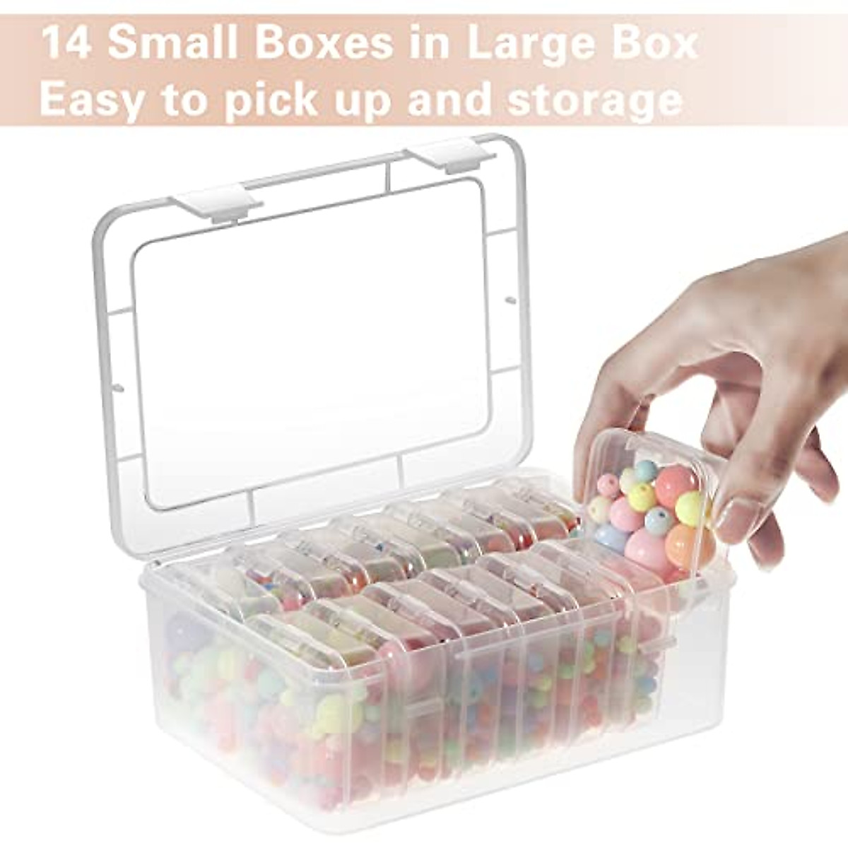 Mathtoxyz Small Bead Organizers, 15 Pieces Plastic Storage Cases Mini Clear Bead Storage Containers Transparent Boxes with Hinged Lid and Rectangle Clear Craft Supply Case