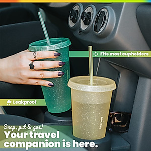 Cups with Lids and Straws for Adults - 5 Glitter Reusable Cups with Lids and Straws in Candy Colors, 24 oz Iced Coffee & Bulk Party Tumblers, Plastic Tumbler with Lid and Straw for Water & Smoothie