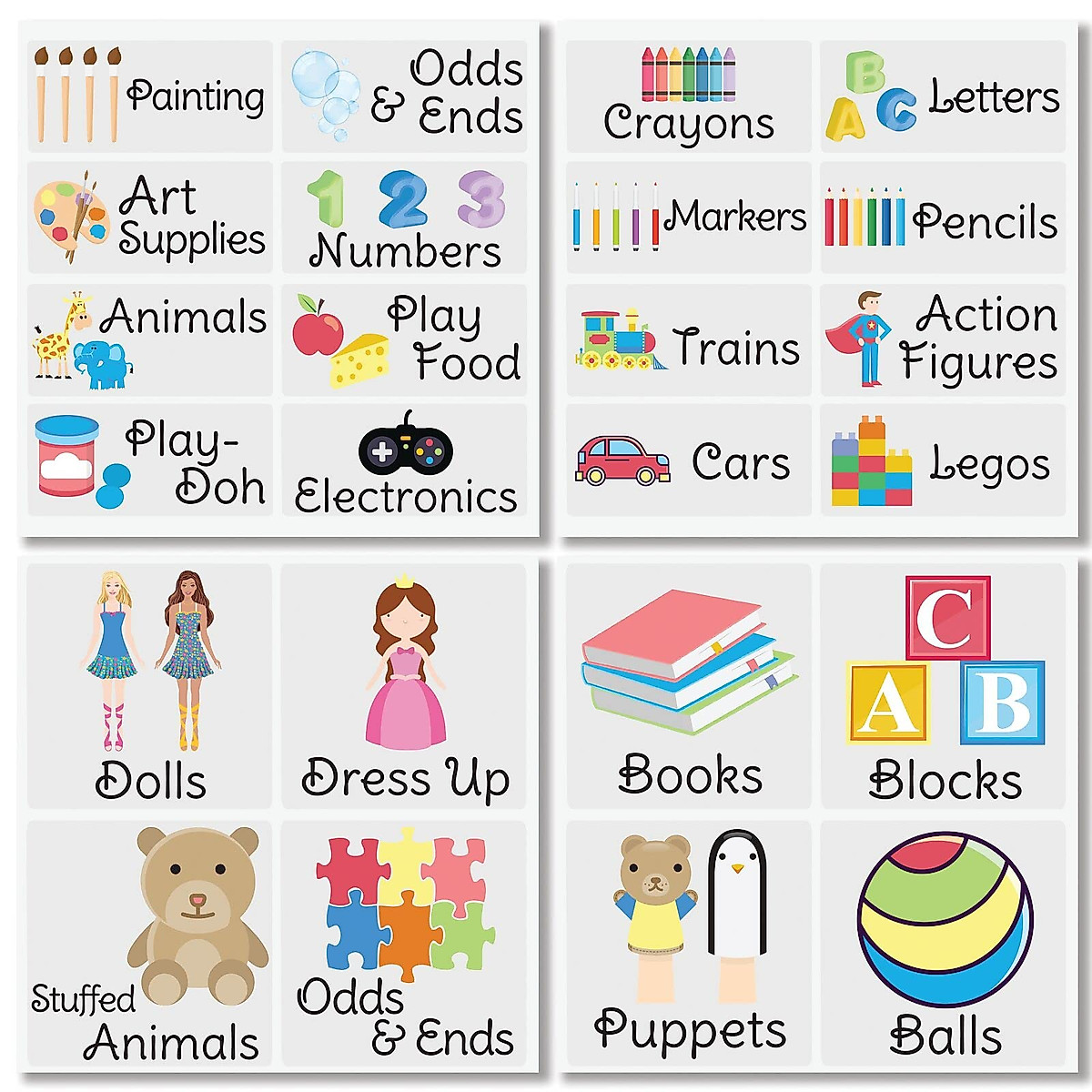 mDesign Plastic Stackable Storage Organizer Toy Box with Lid for Action Figures, Crayons, Markers, Building Blocks, Puzzles, Craft or School Supplies - Pack of 4, Includes 32 Labels - Light Pink/Clear