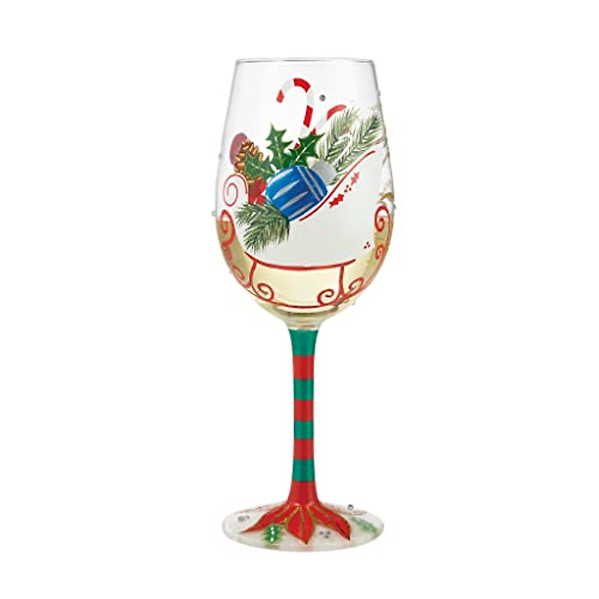Enesco Designs by Lolita Holiday Wishes Hand-Painted Artisan Wine Glass, 15 Ounce, Multicolor