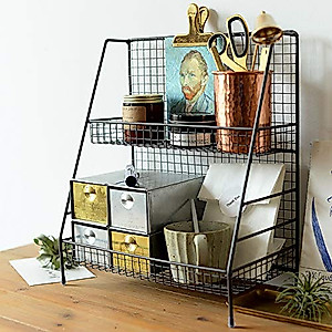 Black 2 Tier Wire Basket Bathroom Organizer Shelves Cosmetic Makeup Organizer Dresser Countertop Storage Spice Rack Desktop Freestanding Jars Bottles Holder