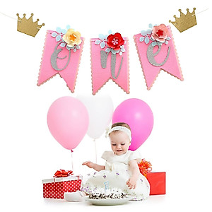 ifundom Girl High Chair High Chair Decoration Baby Birthday Decor Bunting Garland One Birthday Party Banner One Birthday Highchair Garland 1st Birthday Ribbon Baby Girl Three-dimensional