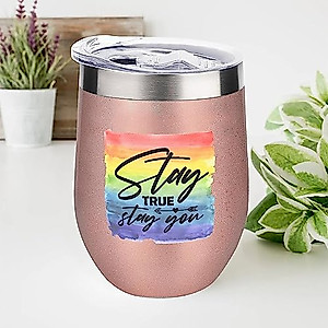 Mighun Homosexuality Wine Tumbler with Lid Stay True Stay You Vacuum Coffee Tumbler Stainless Steel Coffee Cup for Cold & Hot Drinks Wine Coffee Cocktails Beer 12 Oz