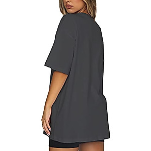 Bnycuml Women's Oversized T Shirts Half Sleeve Crewneck Loose Fit Drop Shoulder Casual Cotton Tunic Tees Top (Dark Grey,X-Large)