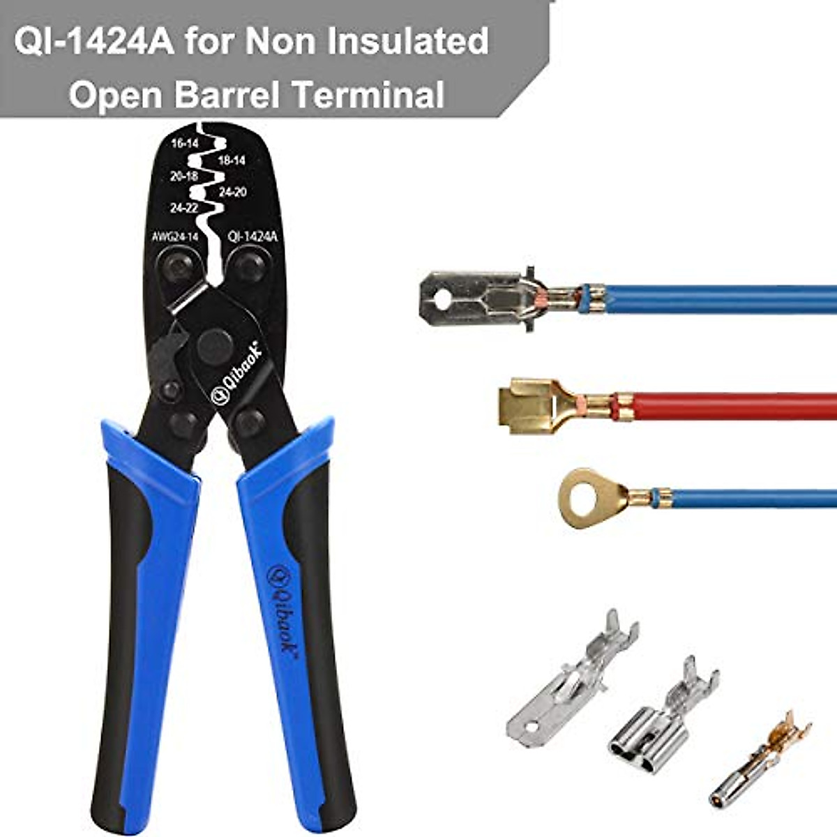 Qibaok Open Barrel Terminal Crimper Plier Tool for Molex Style DELPHI AMP TYCO Crimping Terminals 24-14 AWG