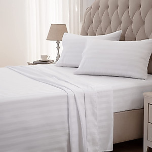 Queen White Stripe Sheet Set - Luxury Hotel Quality 1500 Thread Count Bedding Sheets & Pillowcases - Ultra Soft Breathable & Cooling Bed Sheets - 4 Piece Organic Cotton 6" Deep Pocket