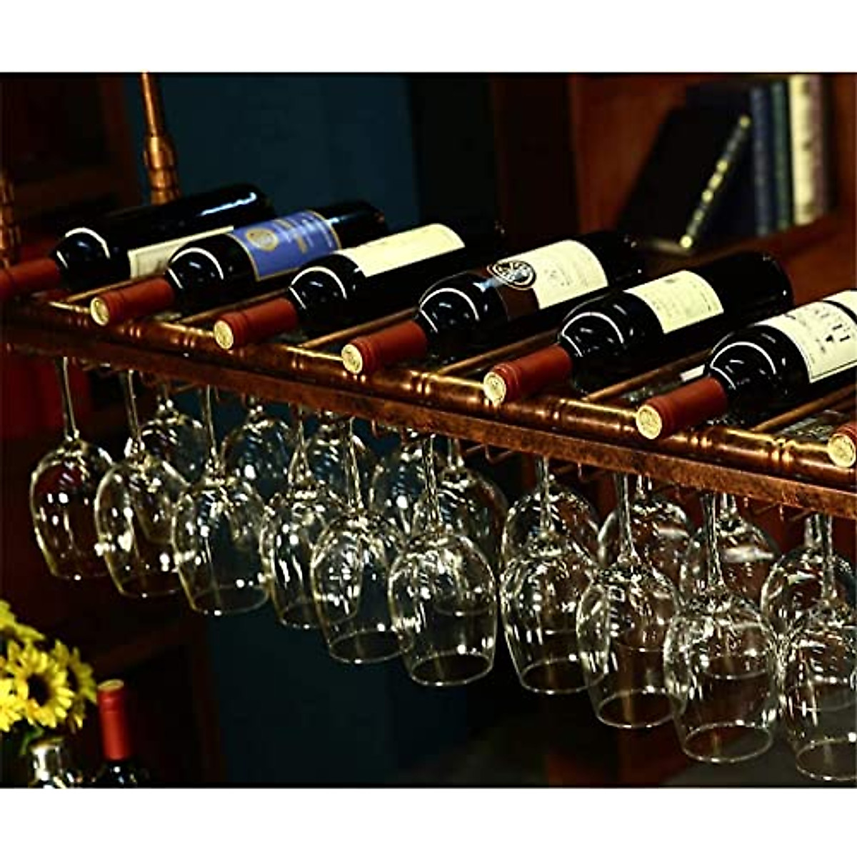Wine Glass Holder Creative Hanging Wine Glass Holder Upside Down Wine Glass Holde Hanging Wine Glass Holde -47.3", Can Hang 30 Glasses and 11 Red Wine Bottles