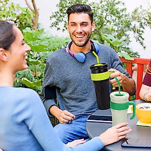 40oz Insulated Tumbler with Lid and Straw, Stainless Steel Water Bottle Cups with Handle, Leak-proof Travel Coffee Mug for Hot and Cold Beverages (Green)