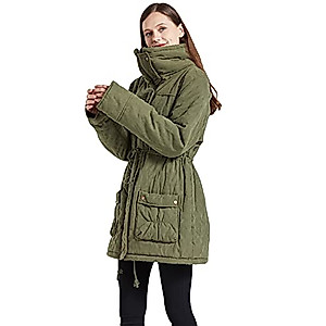 MEWOW Women's Winter Mid Length Thick Warm Faux Lamb Wool Lined Jacket Coat (M, ArmyGreen)