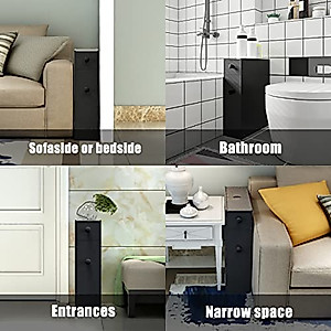 Tangkula Slim Bathroom Cabinet, Free Standing Storage Cabinet with Slide Out Drawers, Narrow Floor Bathroom Organizer Next to Toilet, Bathroom Toilet Paper Holder, 19 x 6.5 x 23 Inches (Black)