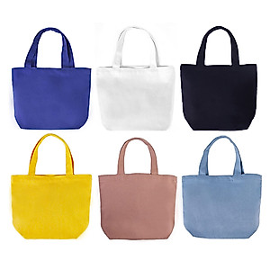 Pertion 6 Pack Small Canvas Tote Bags, 9x8x4inch Reusable Cotton Shopping Bags Bulk DIY Mini Tote Bag Gift Bags for Kids