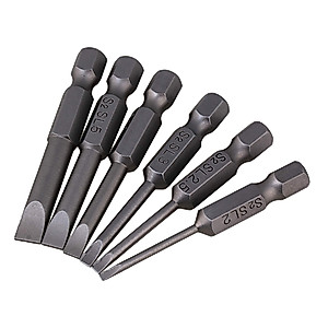 CNBTR 5cm Length S2 Alloy Steel Hex Shank Magnetic Flat Head Slotted Tip Screwdriver Bits 1/4inch Drive Pack of 6