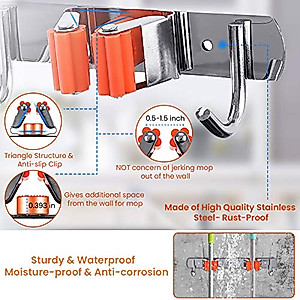 MOHOO 2 Pack Broom Holder Wall Mount Stainless Steel Wall Mounted Storage Organizer Heavy Duty Tools Hanger with 4 Racks 6 Hooks for Bathroom Kitchen Office Closet Garden