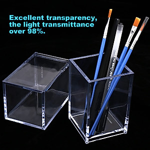 Acrylic Pen Holder, 3 Pcs Clear Acrylic Pencil Holders for Desk, Makeup Brush Holder Cup Organizer, Pen Holder Stationery Storage Desktop Accessories for Office School Supplies (with Cleaning Cloth)