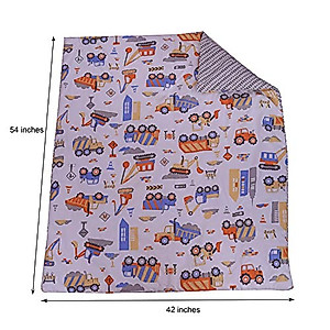 Bacati Construction Multicolor Boys Cotton 4 Piece Toddler Bedding Set 100 Percent Cotton Includes Reversible Comforter, Fitted Sheet, Top Sheet, and Pillow Case for Boys