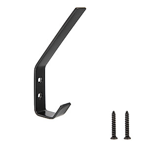 Amazon Basics Wall Mounted Modern Metal Drywall Coat Hooks - Flat Black, 5-Pack