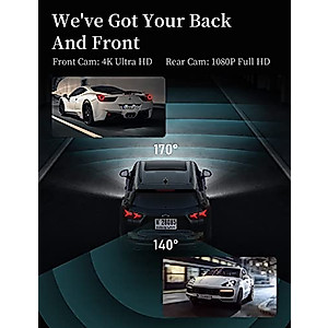 HawkEvo 4K/2.5K Dash cam Front and Rear, 3.2'' in Display with GSP, WiFi, G-Sensor, Super Night Vision, Loop Recording, 24H Parking Mode, Wide Angle Dash Camera for Cars/Trucks, Supports 256GB Max