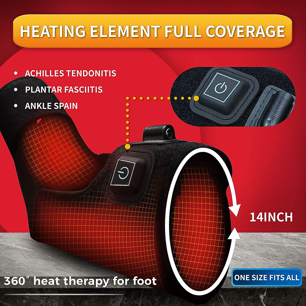 CREATRILL Heated Achilles Tendonitis/Plantar Fasciitis Foot Ankle Wrap With 3 Level Controller, Pad for moist heat Therapy, injuries Pain Relief for Sprains, Strains, Arthritis, Torn Tendons