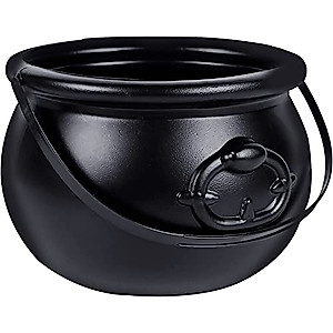 Zcaukya Halloween Large Cauldron, 7.4" Black Plastic Witch Pot with Handle, Vintage Cauldron Candy Bowl for Trick Or Treat, Dressing Accessories, Halloween Decorations