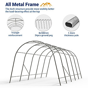 UDPATIO 12x20 FT Heavy Duty Carport, Round Style Portable Garage Waterproof Anti-Snow Shelter Storage Canopy, Doors Sheds & Outdoor Storage for Car,Vehicle,Truck, Black