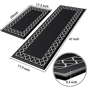 LuxStep Kitchen Mat Set of 2 Anti Fatigue Mat, Non Slip Kitchen Rugs and Mats Waterproof Memory Foam Kitchen Rug, Standing Desk Mat Floor Mats for House,Sink,Office,Kitchen (Black)