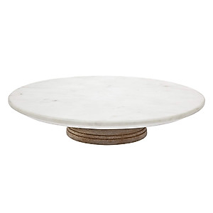 Godinger Revolving Cake Stand Plate for Decorating and Serving, Lazy Susan Wood Marble Rotating Platter