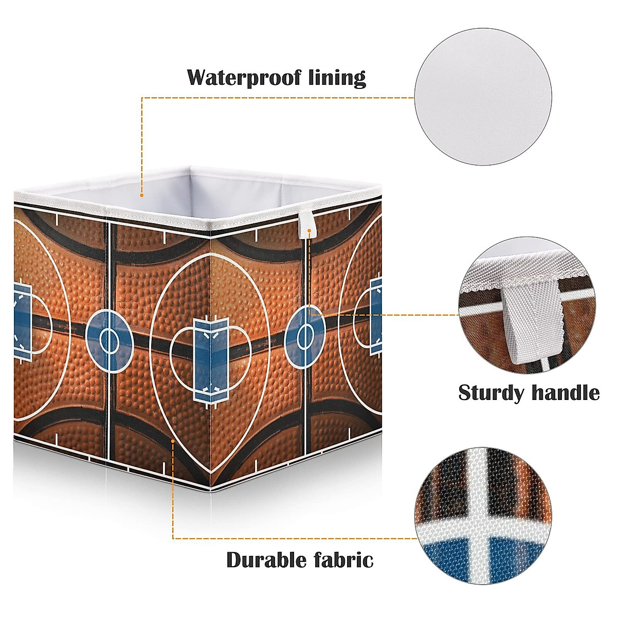 Emelivor Basketball Cube Storage Bin Collapsible Storage Bins Waterproof Toy Basket for Cube Organizer Bins for Nursery Toys Kids Books Closet Shelf Office - 11.02x11.02x11.02 IN