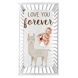 Sweet Jojo Designs Boho Llama Boy Girl Fitted Crib Sheet Baby Toddler Bed Nursery Photo Op - Gender Neutral Beige Taupe Tan White Bohemian Southwest Aztec Watercolor Mountain Cactus Farmhouse Animal