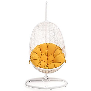Zuri Furniture Modern Reef White Basket Swing Chair Yellow Cushion with Stand