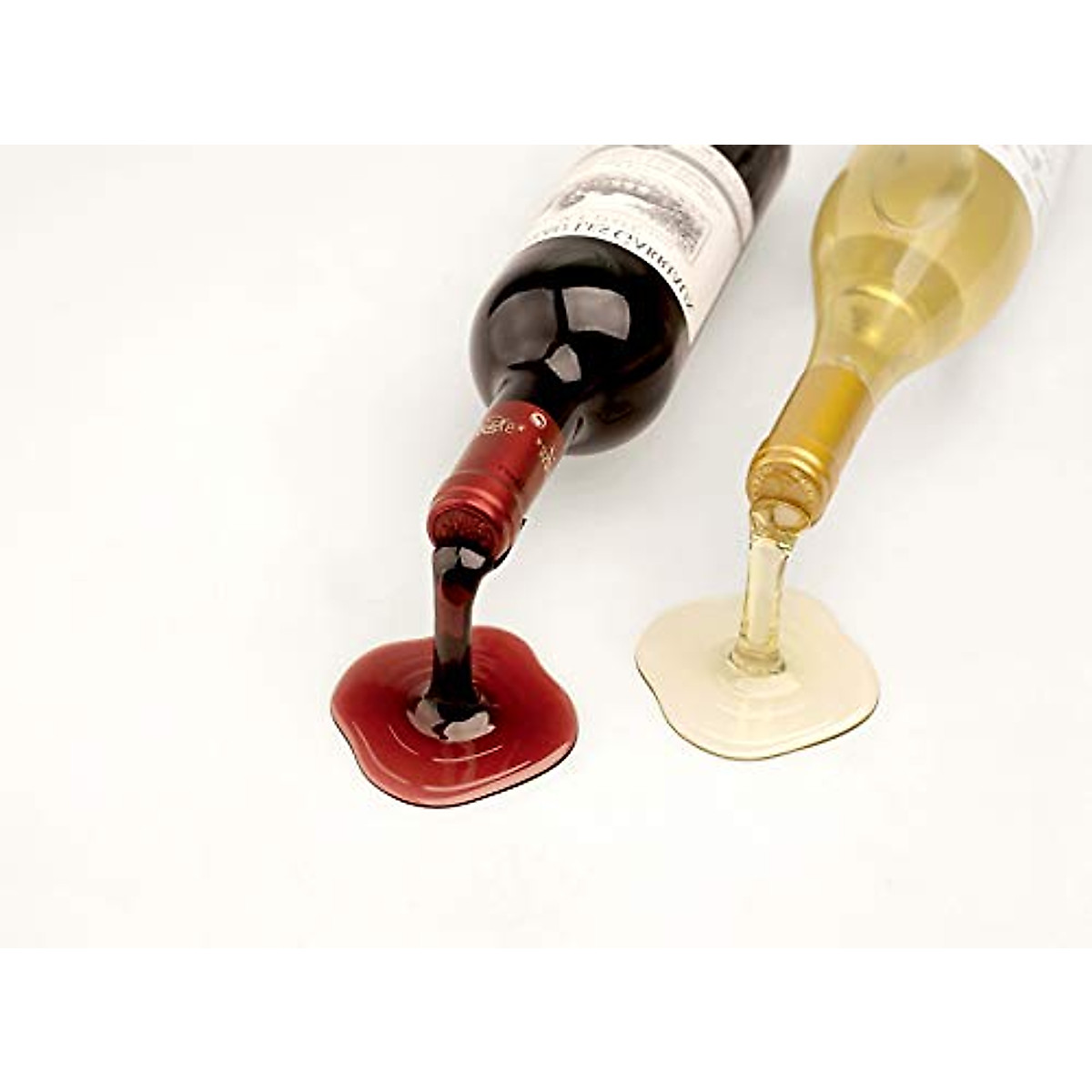 Spilled Wine Bottle Holder - Fun and Unique Way to Display Your Favorite Wine - Red and White (Set of 2)