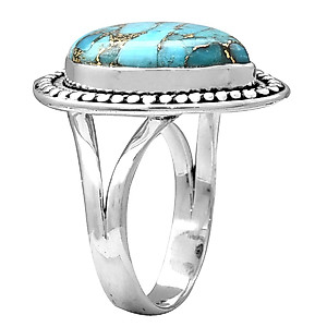 YoTreasure Blue Copper Turquoise Solid 925 Sterling Silver Ring Jewelry