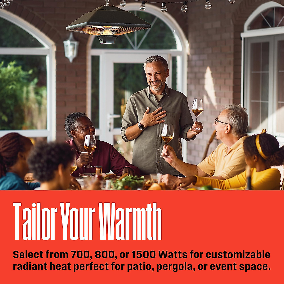 Westinghouse Outdoor Ceiling Patio Heater, Water Resistant, Adjustable Heat Output Up to 1500W, Auto Shut Off Overheat Protection, Hanging Infrared Heater for Patio Cover, Gazebo, Pergola, & More