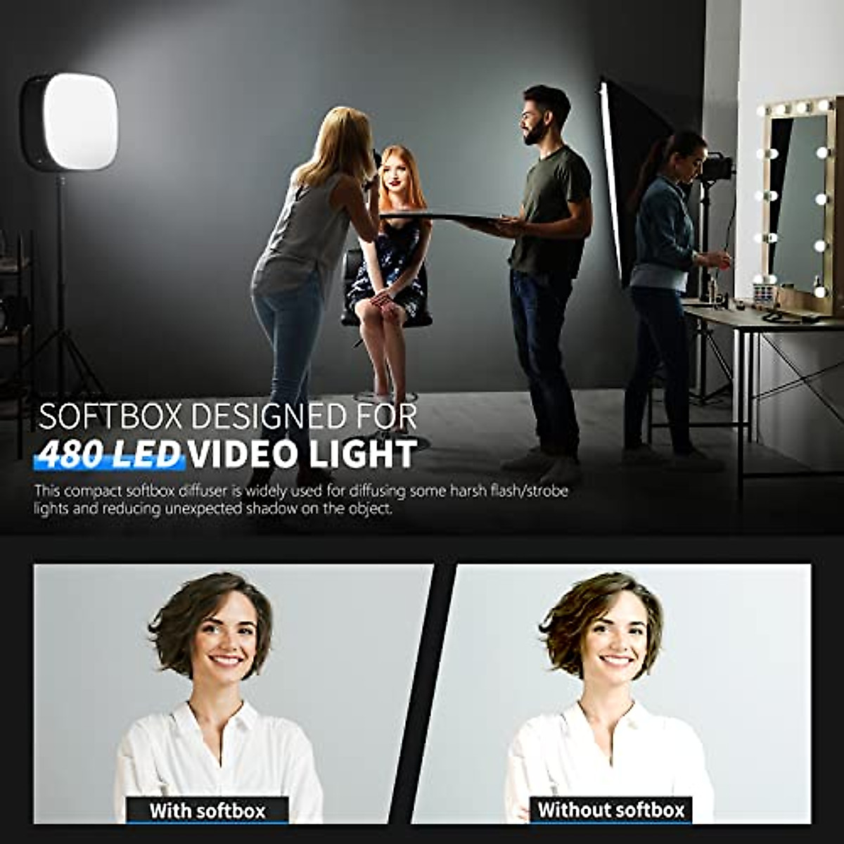 NEEWER LED Panel Light Softbox for 480 LED Light - Outer 16.3" x 6.5", Inner 9.1" x 8.7", Foldable Light Diffuser with Black Rim Strap Attachment and Bag for Photo Studio Portrait Video Shooting