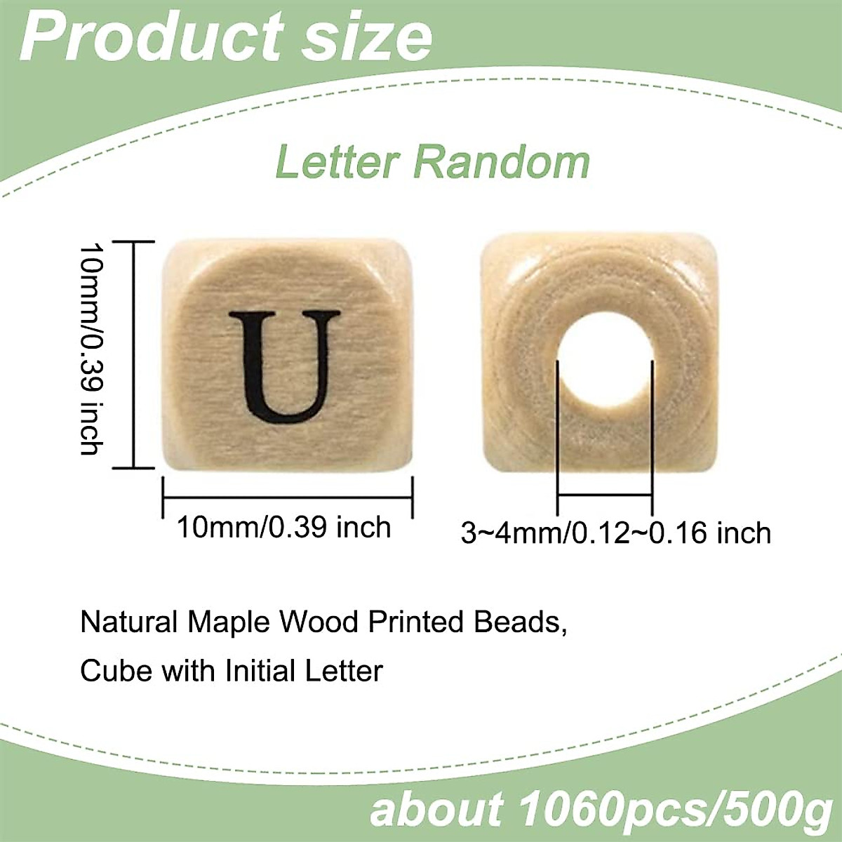 PH PandaHall 1060pcs 10mm Alphabet Wooden Beads Random Natural Square Wooden Beads 3~4mm Hole Wooden Loose Beads with Initial Letter Cube Beads Letter Beads for Jewelry Making and DIY Projects