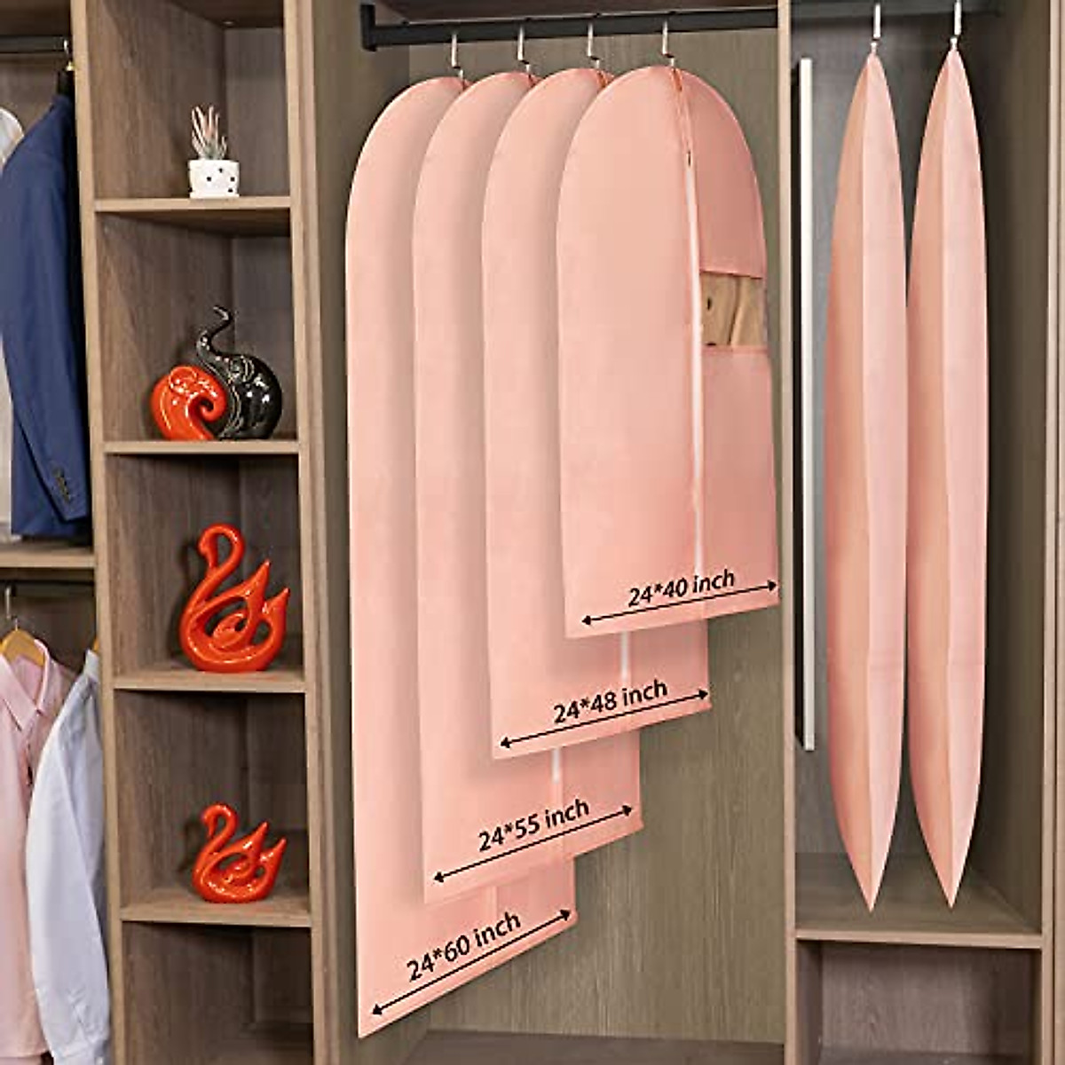 SNHTLS Hanging Garment Bags Suit Bags(Set of 10) Dust Cover Breathable Dress Bag for Closet Clothes Storage or Travel- Pink 24'' x 55''