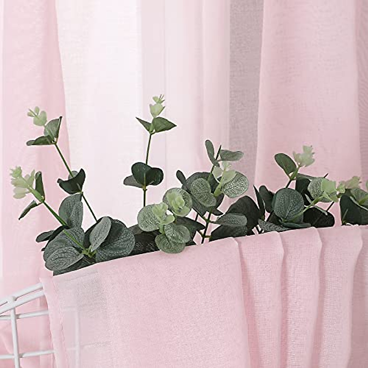Tollpiz Sheer Valance Linen Textured Bedroom Valance Curtains Sheer Light Filtering Rod Pocket Voile Curtain Valances for Living Room, 54 x 16 inches Long, Pink, Set of 1 Panel